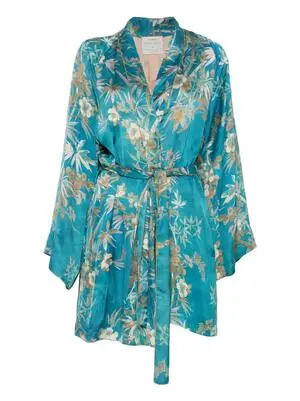 FORTE_FORTE Floral-print Belted Jacket - Blue