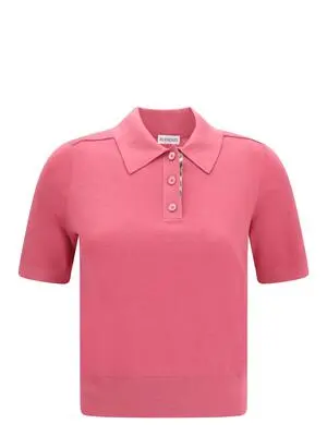 Burberry Wool Polo With Check Detail - Pink