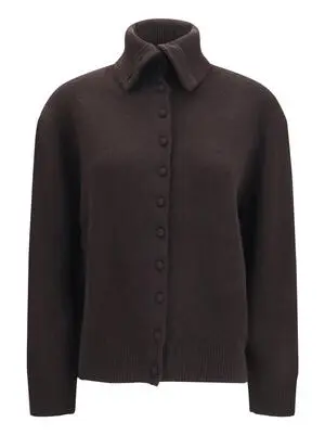 LISA YANG Denie Cashmere Cardigan With Oversized Collar - Brown