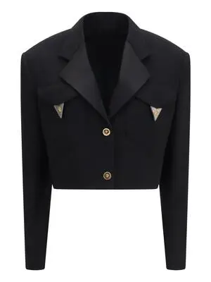 Versace Cropped Wool Blazer With Medusa Hardware - Black