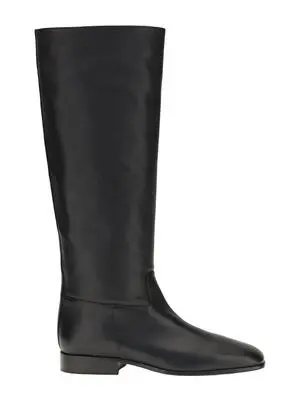 HERBERT LEVINE Knee High Square Toe Leather Boots - Black