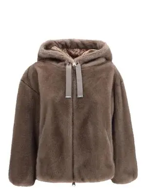 Herno Hooded Jacket In Eco-fur - Brown