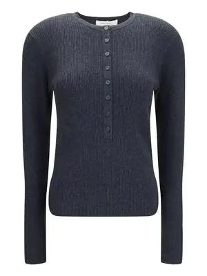LISA YANG Airi Henley Sweater In Cotton And Cashmere - Grey