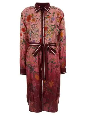 Gucci Floral Print Belted Shirt Dress - Multicolor