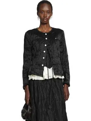 RENLI SU RENLI SU Black Crinkled Cotton Silk Satin Waisted Jacket