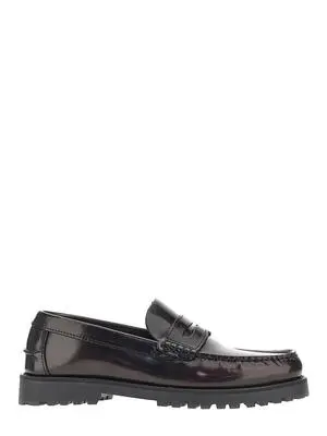 BIANCO Leather Loafers With Penny Band And Lug Sole - Red