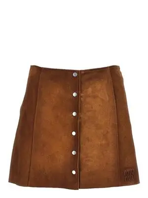 Miu Miu Waxed Suede Leather Mini Skirt - Brown
