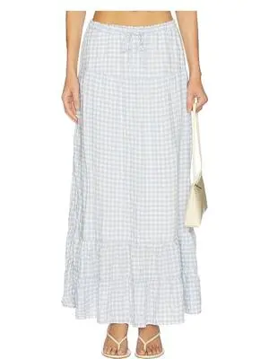 Peixoto Tiered Gingham Maxi Skirt - Cloud Blue Gingham