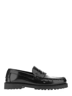 BIANCO Leather Loafers With Penny Band And Lug Sole - Black