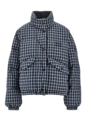 Miu Miu Reversible Checked Flannel And Technical Fabric Down Jacket - Blue