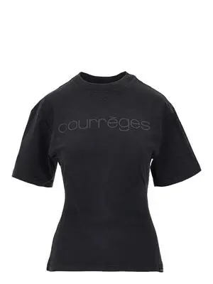 COURREGES Fitted Logo Print T-shirt - Black