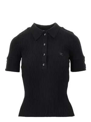 COURREGES COURREGES Ribbed Knit Polo Shirt With Embroidered Logo Black