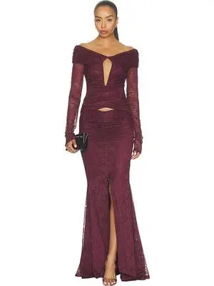 Misha Collection The Kali Ruffle Lace Gown - Currant