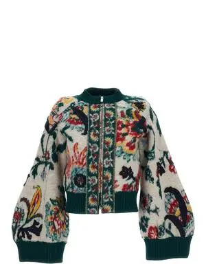 Sacai Cropped Floral Jacquard-knit Jacket - Multicolore