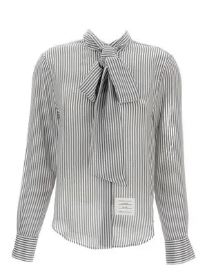 Thom Browne CAMICIA IN SETA A RIGHE CON COLLETTO RIMOVIBILE Grey