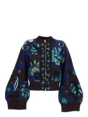 Sacai Floral Jacquard Knit Cropped Jacket - Multicolore