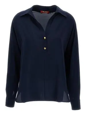 Max Mara Silk Crepe De Chine Polo Shirt - Blu