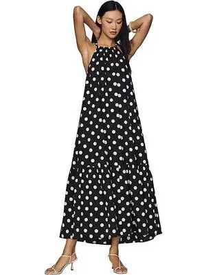 English Factory Polka Dot Halter Maxi Dress - Black & White Pattern