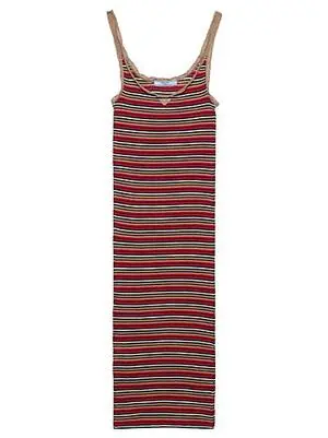 Prada Striped Ribbed Cotton Mini Dress - Blue