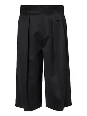 Simone Rocha Pleated Wide-leg Wool-blend Shorts - Black