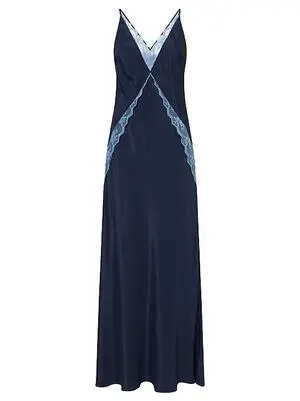 SIR. Elsie Lace-trimmed Silk-blend Gown - Navy