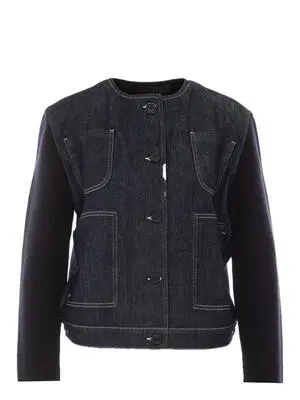 Fabiana Filippi Contrast Panel Ribbed Jacket - Black