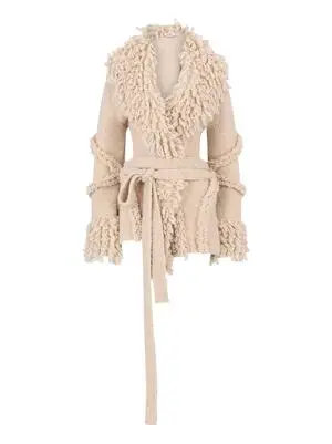 Attico Long Sleeve Cardigan With Tie-front - Nude
