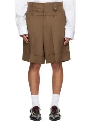 EGONLAB Double Waist Wool Belt Loop Shorts - Brown