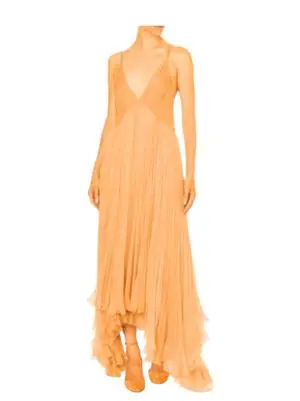 Alberta Ferretti Pleated Maxi Dress - Orange