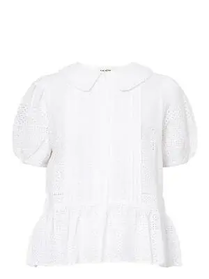 ME+EM Me + Em Broderie Peplum-hem Cotton Top - Soft White