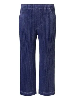 Issey Miyake Pleated Cotton Blend Trousers - Navy