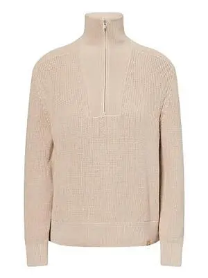 NOW YOU LIVE Welland Quarter-zip Cotton Jumper - Linen
