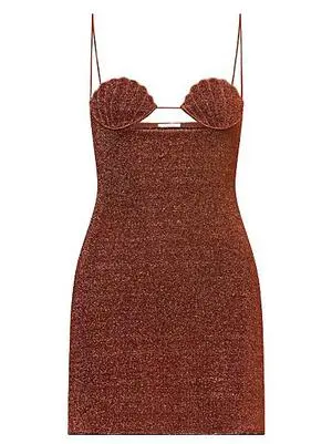Oseree Lumiere Shell Metallic Knit Mini Dress - Brown