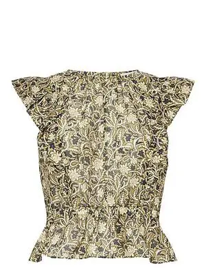 ME+EM Me + Em Floral Print Cotton-silk Sleeveless Top - Green/multi