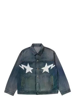 A BATHING APE Crystal Embellished Denim Jacket - Blue