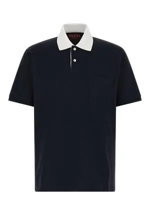 Gucci Contrast Collar Polo Shirt - Blue
