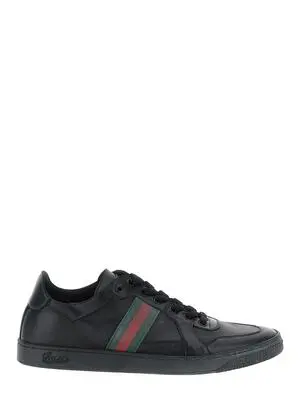 Gucci Incrocio Gg" Distressed Leather Lace-up Sneakers - Black