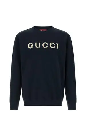 Gucci Logo Embroidery Crewneck Sweatshirt - Blue