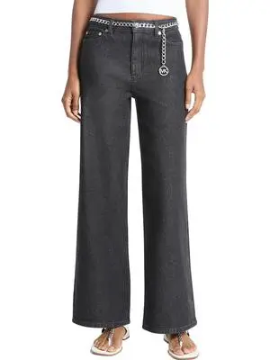 Michael Kors Stretch Denim Wide-leg Jeans - Black