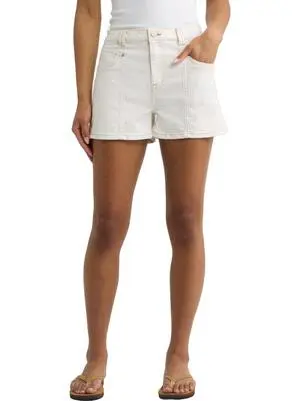 TRACTR Seamed Stretch Denim Shorts - Ecru