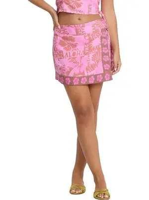 BILLABONG Tropical Print Wrap Miniskirt - Party Pink