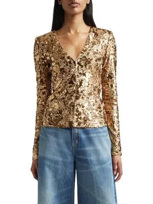St. John Sequin V-neck Top - Copper
