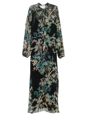 FORTE_FORTE Floral Print Tie Neck Dress - Black