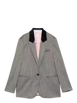 FORTE_FORTE Herringbone Velvet-collar Jacket - Grey