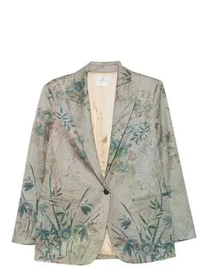 FORTE_FORTE Floral Print Herringbone Blazer - Grey