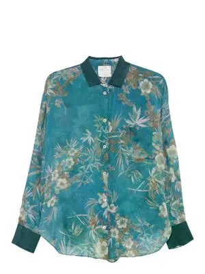 FORTE_FORTE Floral Print Silk-blend Shirt - Blue