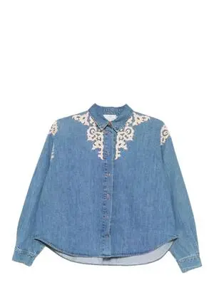 FORTE_FORTE Embroidered Yoke Denim Shirt - Blue