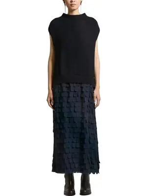 Peserico Layered Mock Neck Sleeveless Knit Top With Tiered Laser-cut Maxi Skirt - Blue