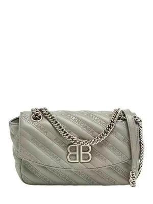 Balenciaga Logo Embossed Quilted Shoulder Bag - Grey