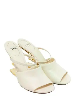 Fendi White Leather Sculptural Heel Sandals - Neutrals